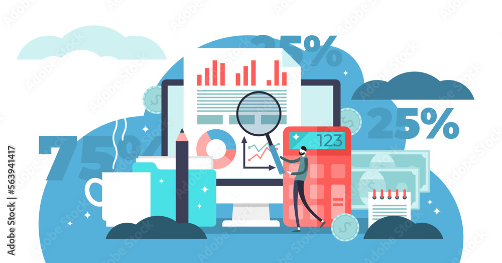 Accounting illustration, transparent background. Flat tiny math ...