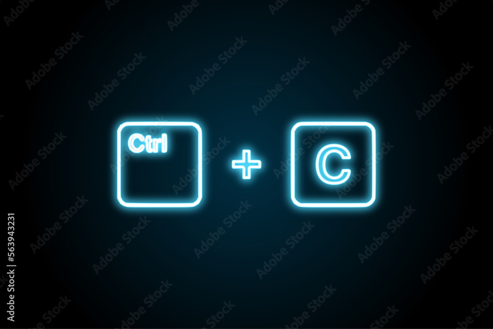 Ctrl c copy keyboard key icon neon glowing ilustração do Stock | Adobe ...