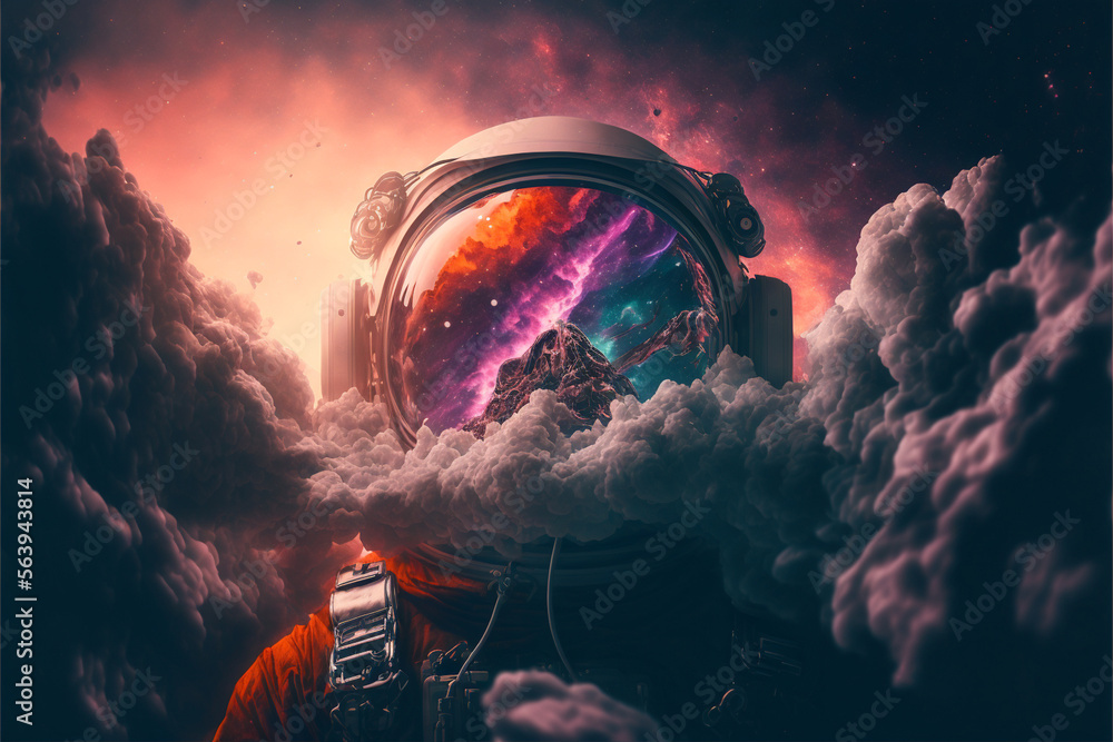 Abstract image of an astronaut, cosmonaut in a space suit, AI generated ...