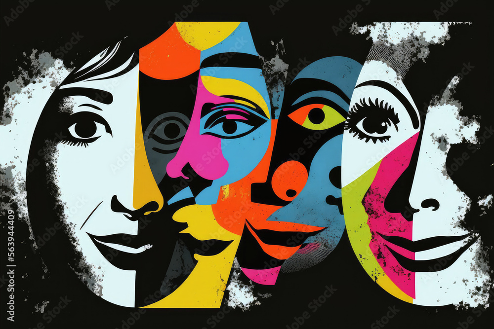 Abstract human many faces expression, dark emotion and uncertain mental ...