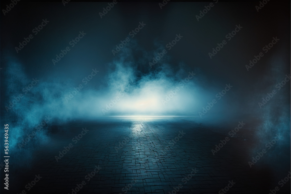 A dark empty street, dark blue background, an empty dark scene, neon ...