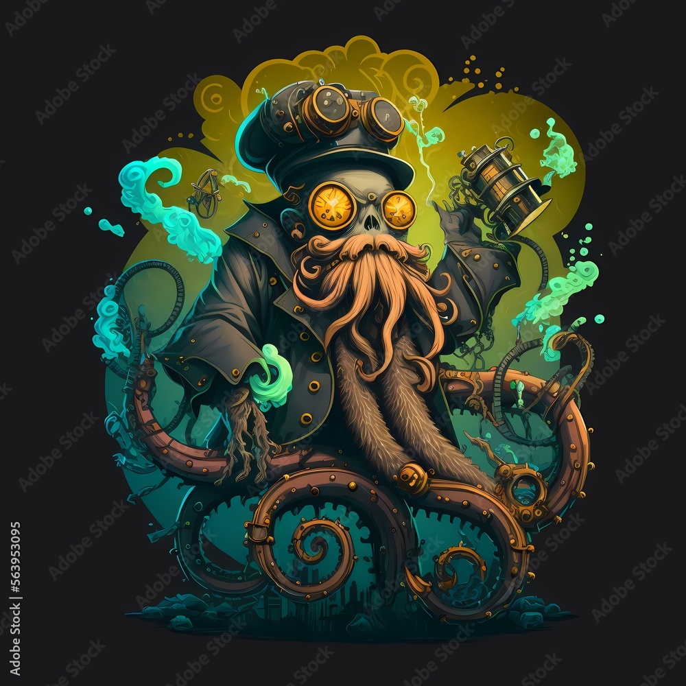 Octopus character Illustration,with steampunk attributes style design ...