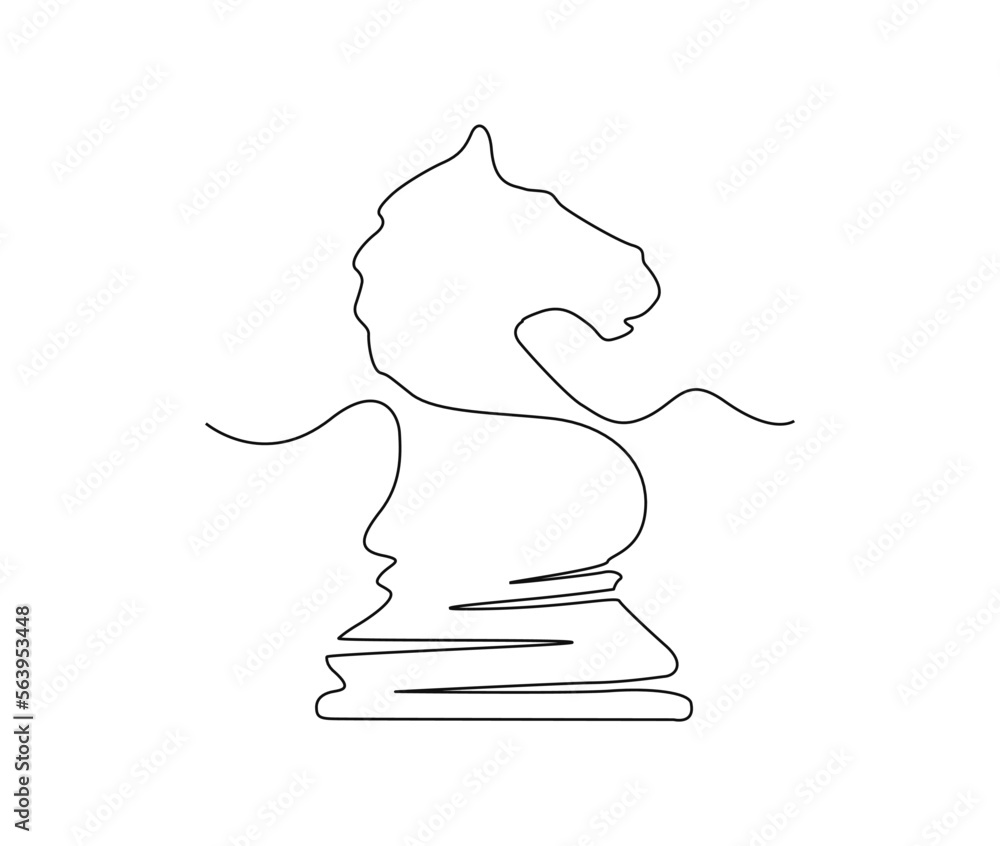 Continuous one line drawing of chess knight. Simple chess horse line ...