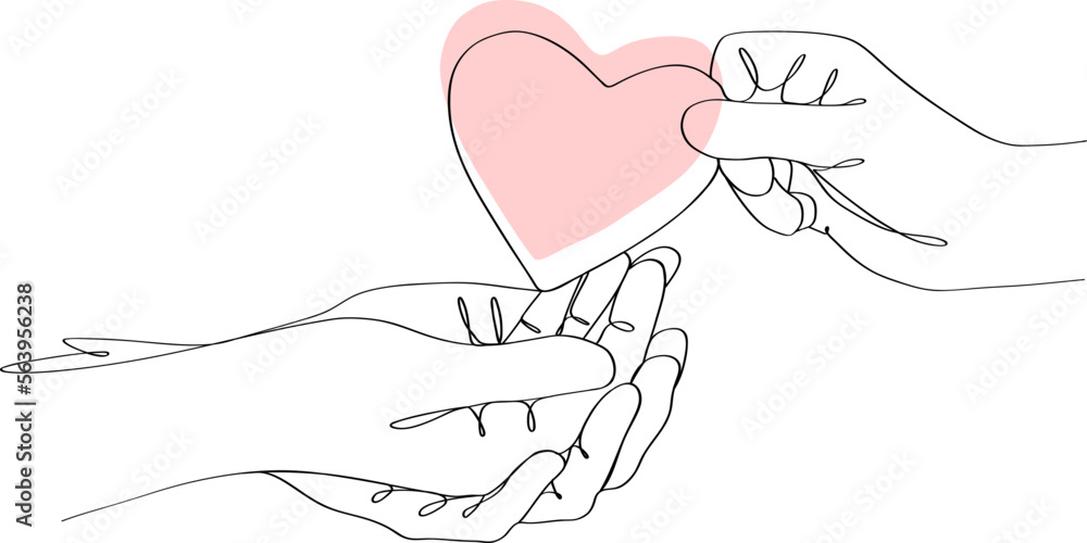 vector illustration continuous drawing of hands giving a heart. Stock ...
