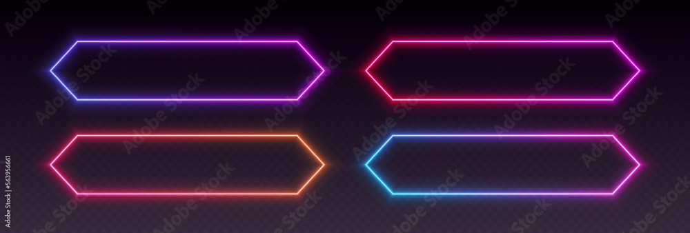 Neon frames, hexagonal glowing borders set, colorful futuristic UI ...