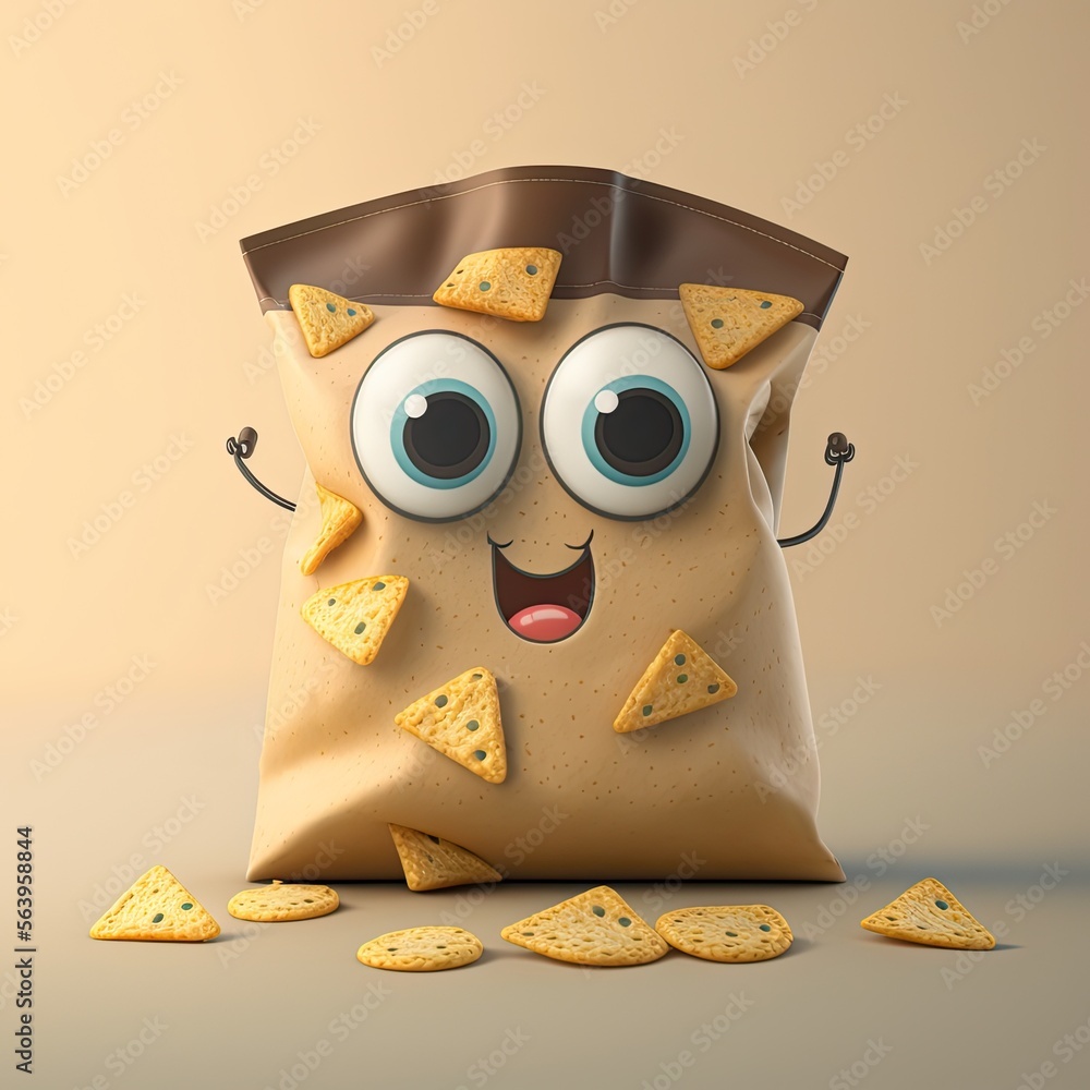 Cute Cartoon Bag of Tortilla Chips (Generative AI) Stock Illustration ...