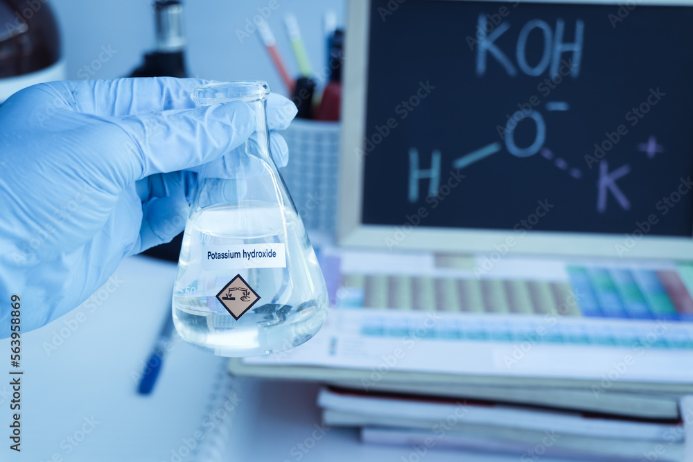 potassium hydroxide and symbol structural formula chemical Stock Photo ...