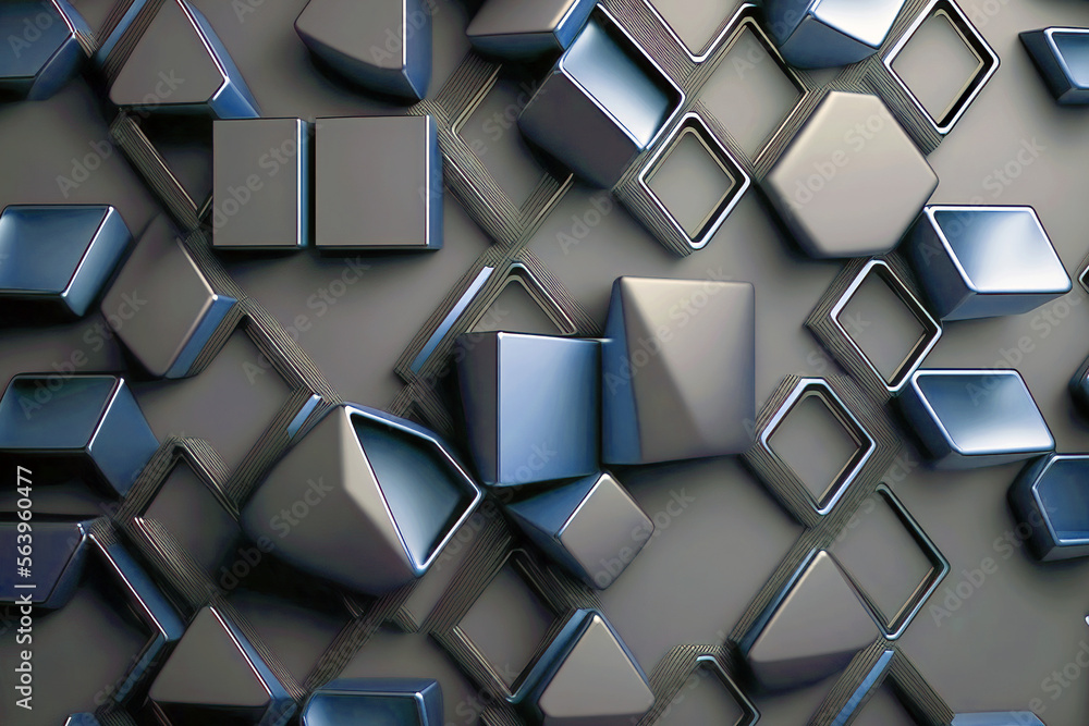 3D representation of all kinds of shapes, squares, triangles, lines ...