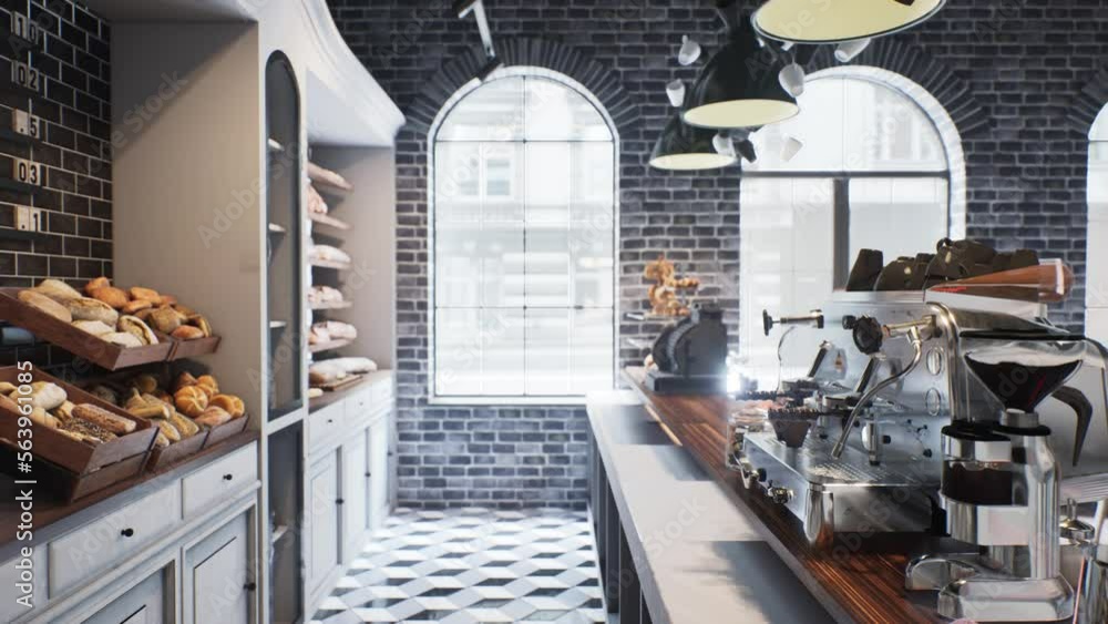 Real Food and Coffee Bakery Shop, Windows, Bread, Croissants, Donuts 3D ...