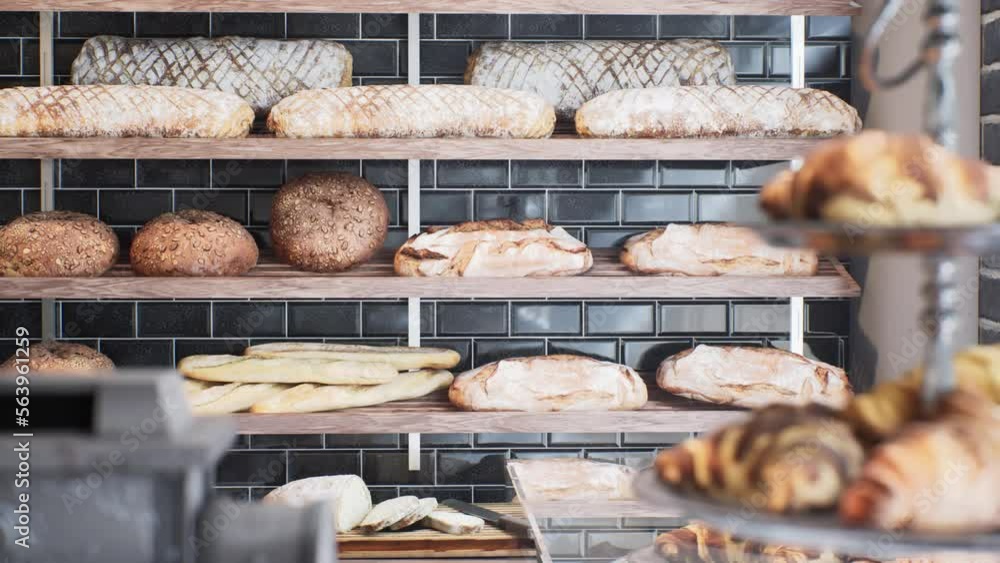 Real Food Bread and Croissants in a Coffee Bakery Shop, 3D Animations ...