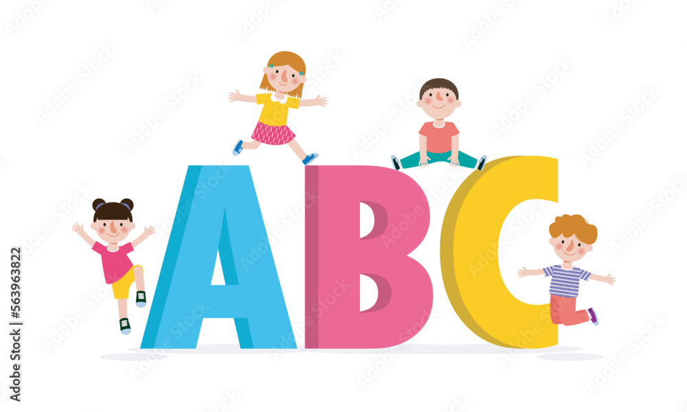 cartoon children with ABC letters, School kids with ABC, child with ABC ...