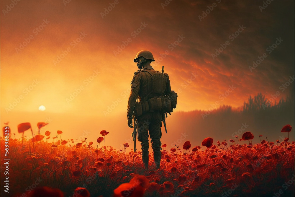 The silhouette of a British World War 2 soldier. Ai Generated. Stock ...