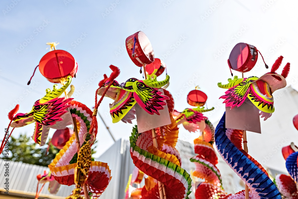 Dragon head decoration for the Chinese New year in Bangkok Chinatown ...