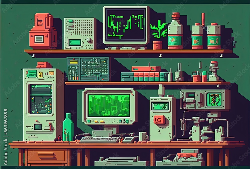 Pixel art science lab, chemistry lab, background in retro style for 8 ...