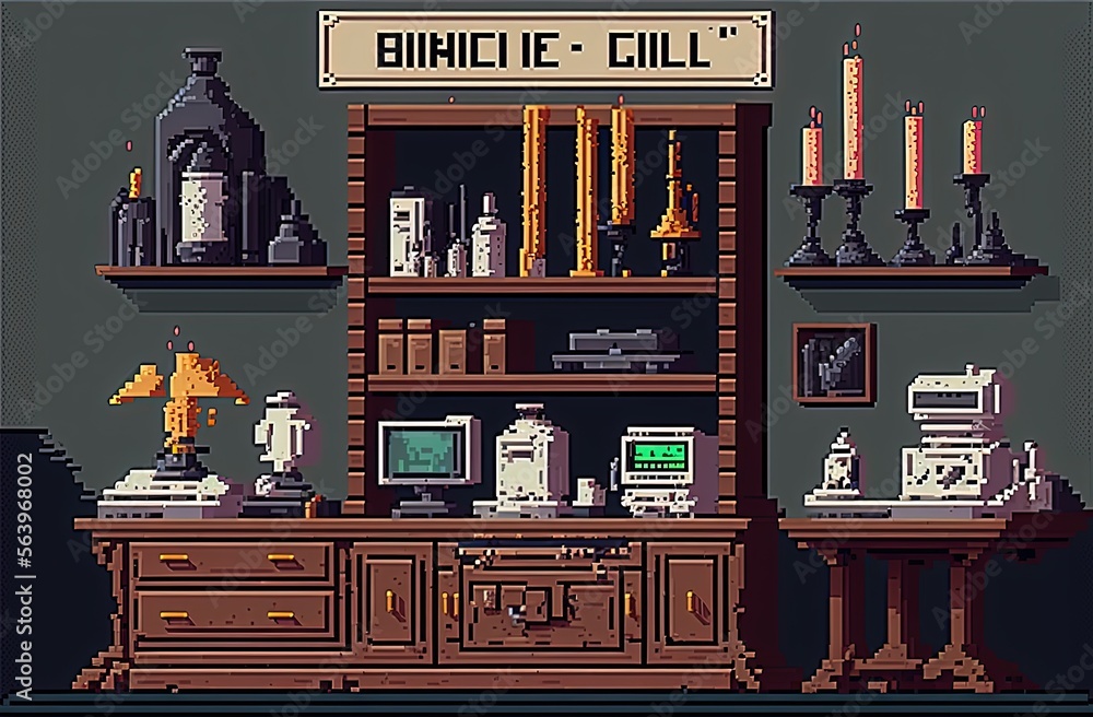 Pixel art science lab, chemistry lab, background in retro style for 8 ...