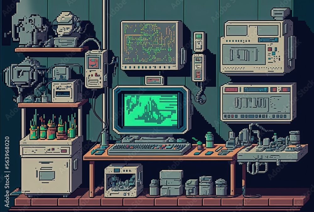 Pixel art science lab, chemistry lab, background in retro style for 8 ...