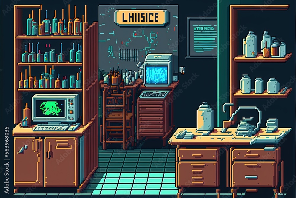 Pixel art science lab, chemistry lab, background in retro style for 8 ...
