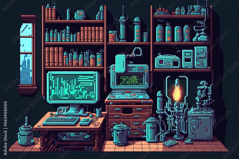 Pixel art science lab, chemistry lab, background in retro style for 8 ...