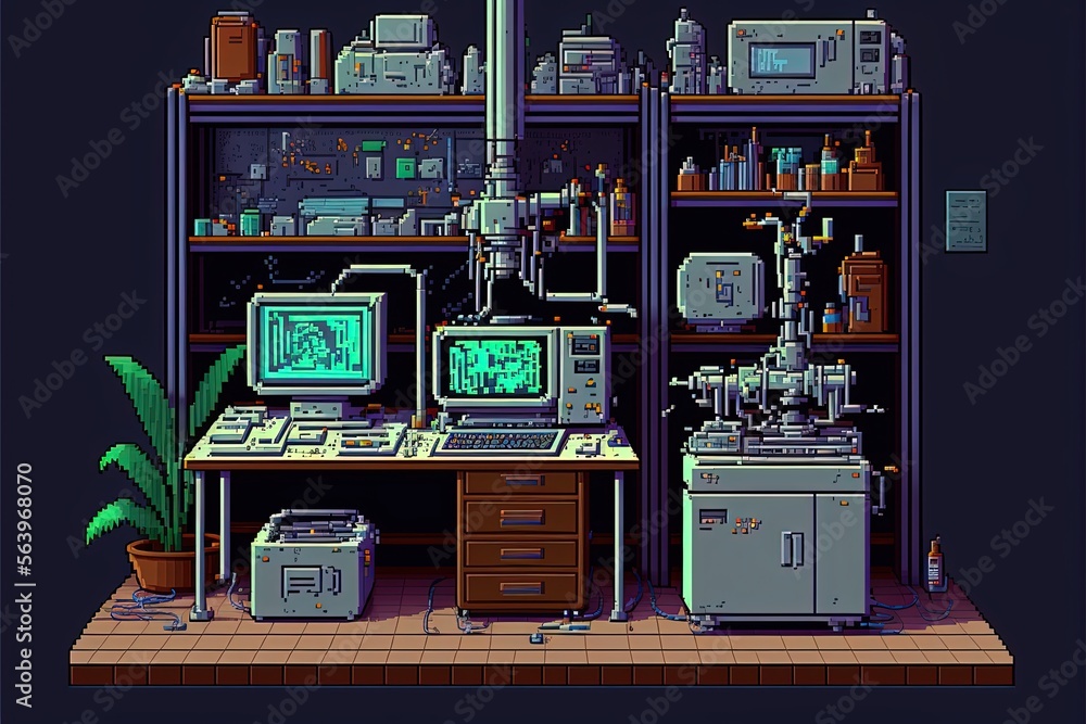 Pixel art science lab, chemistry lab, background in retro style for 8 ...