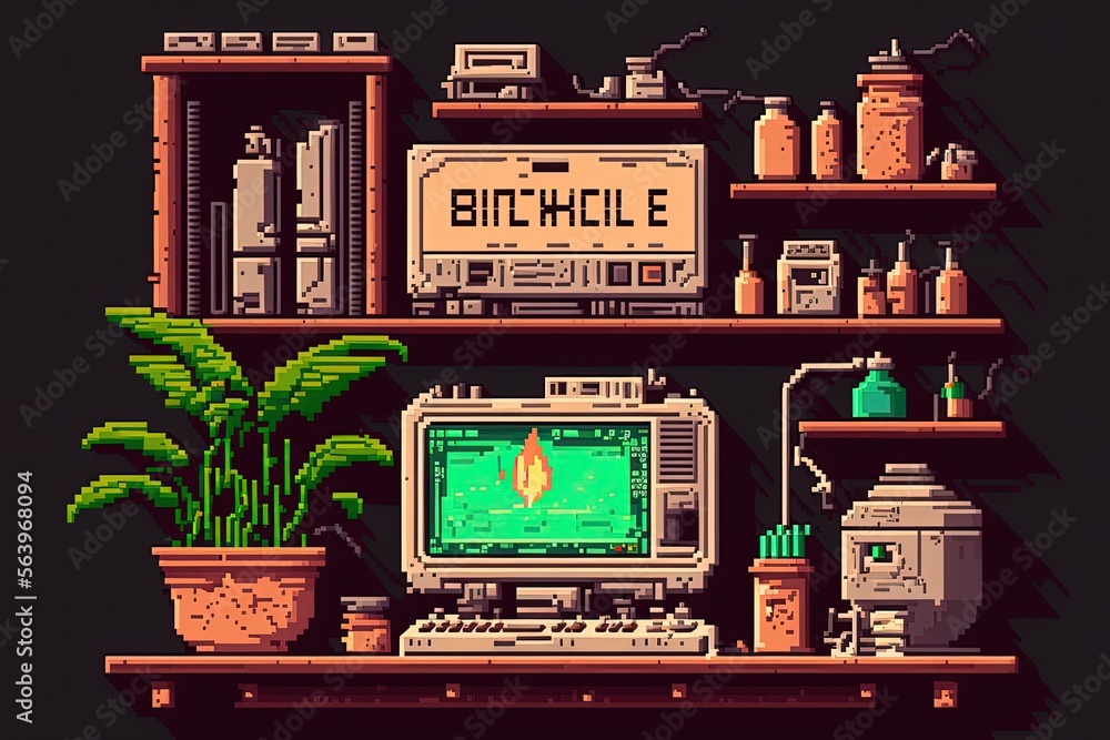 Pixel art science lab, chemistry lab, background in retro style for 8 ...