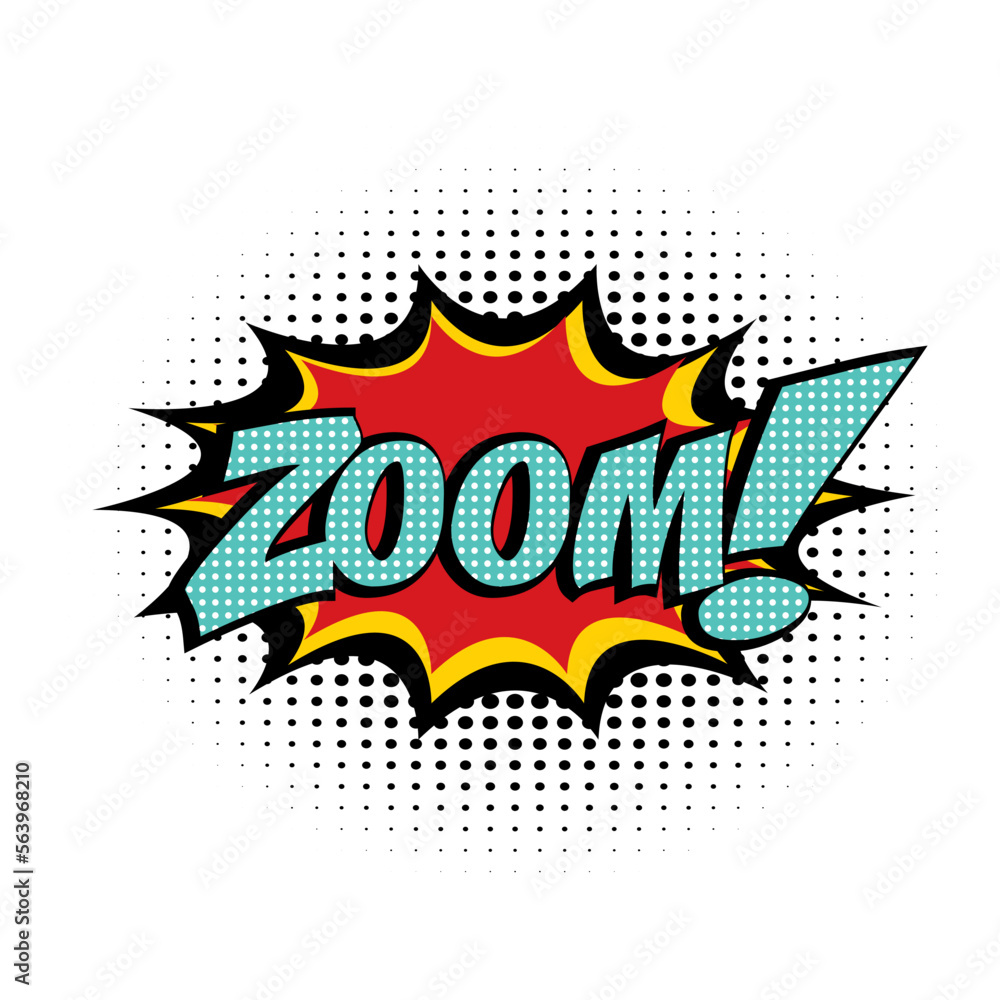 Zoom word pop art retro vector illustration. Isolated image on white ...