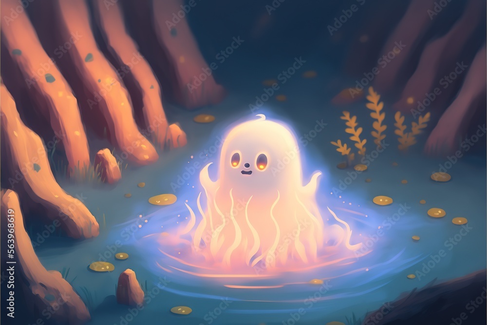 Cute Glowing Ghost floating in a magical swamp created with Generative ...
