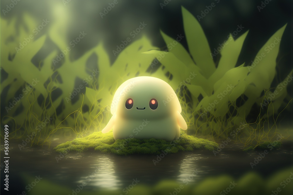 Cute Glowing Ghost floating in a magical swamp created with Generative ...