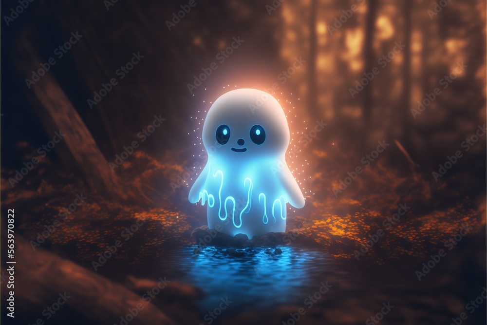 Cute Glowing Ghost floating in a magical swamp created with Generative ...