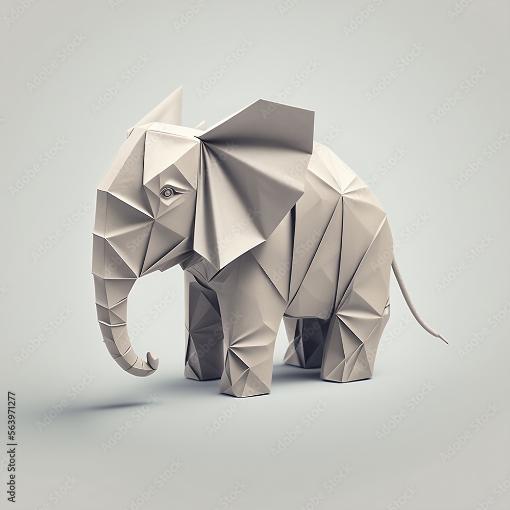 cute origami Elephant in grey created using generative AI tools Stock ...