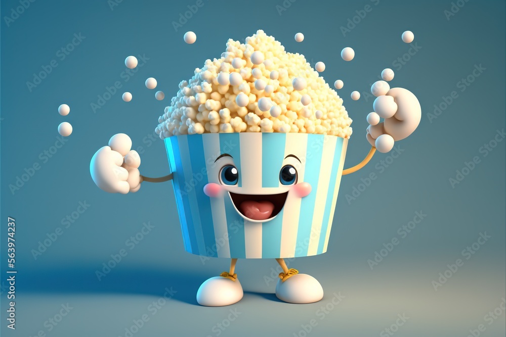 popcorn Antropomorphic cute cartoon illustration 3D stile generative ...