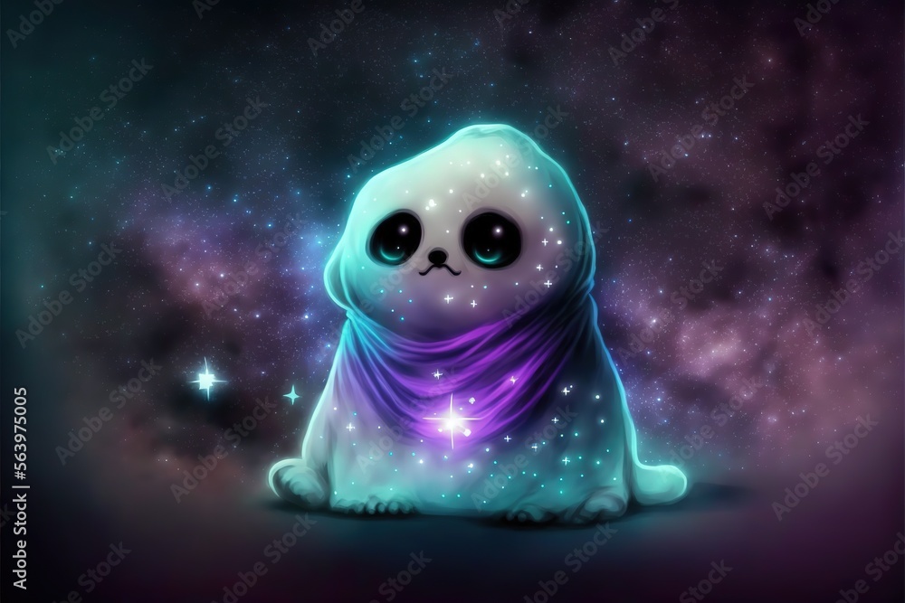 Cute little ghost and magic stars created with Generative AI technology ...