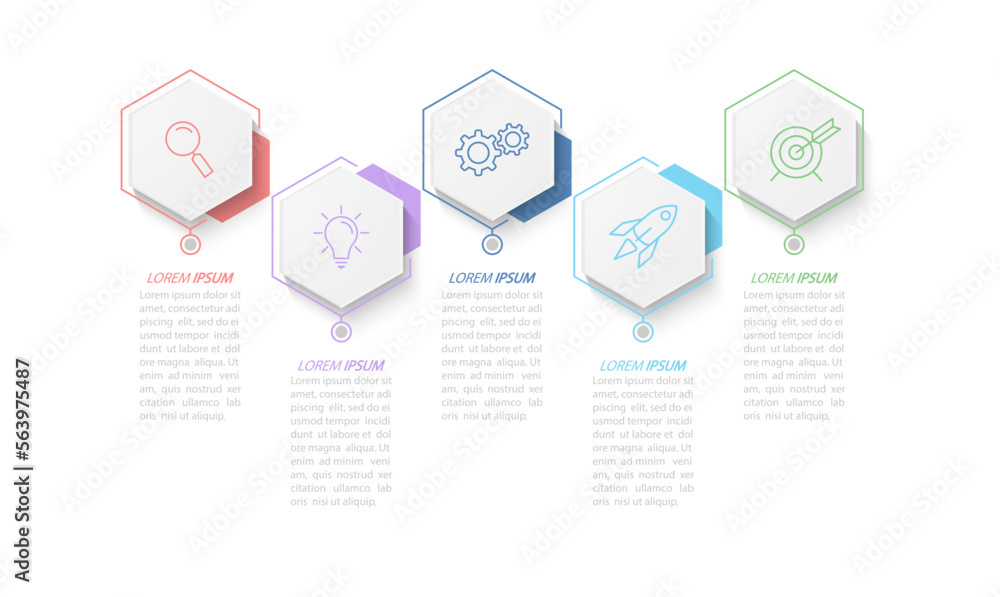 Vetor de Business Infographics. 5 steps to achieve the result. Stages ...