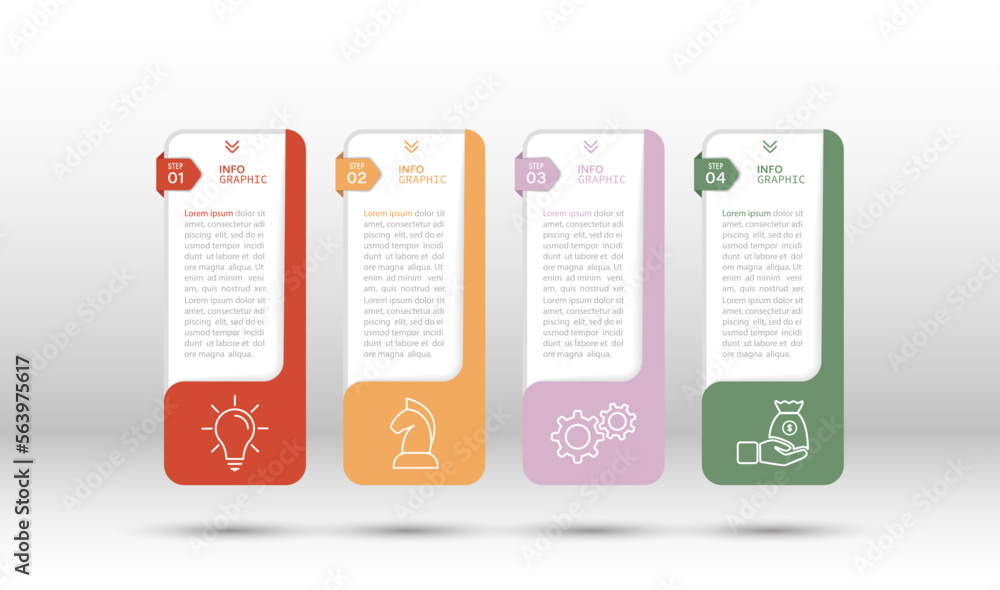 Business infographics. 4 stages of achieving the goal. Stages of the ...