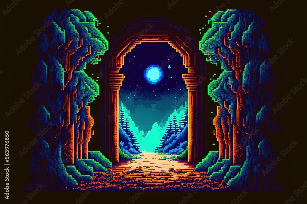Pixel art magic portal to parallel universe, portal to fantasy ...