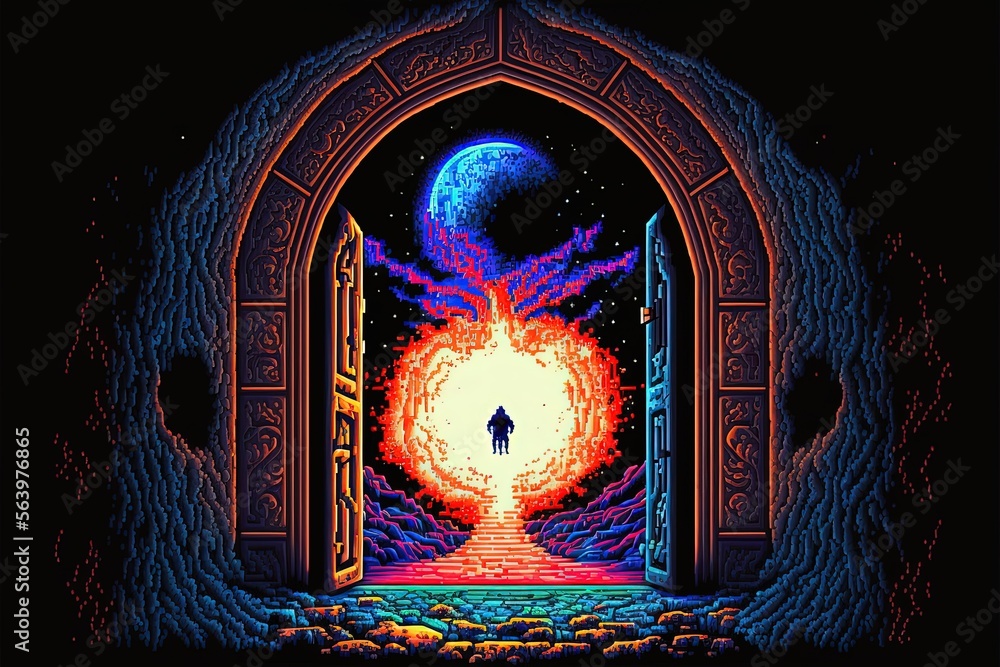 Pixel art magic portal to parallel universe, portal to fantasy ...