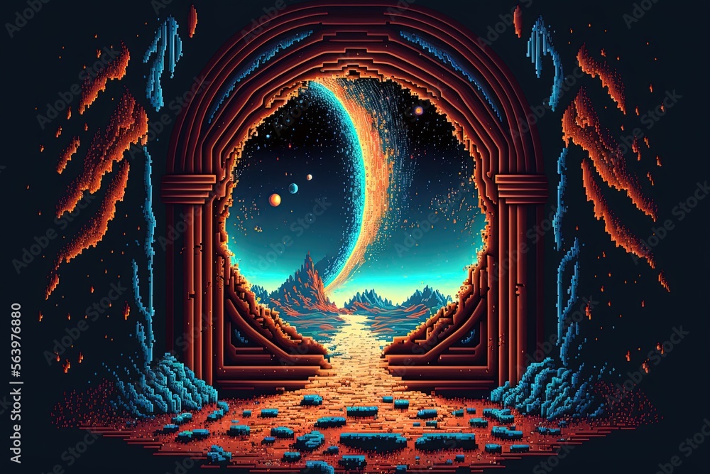 Pixel art magic portal to parallel universe, portal to fantasy ...