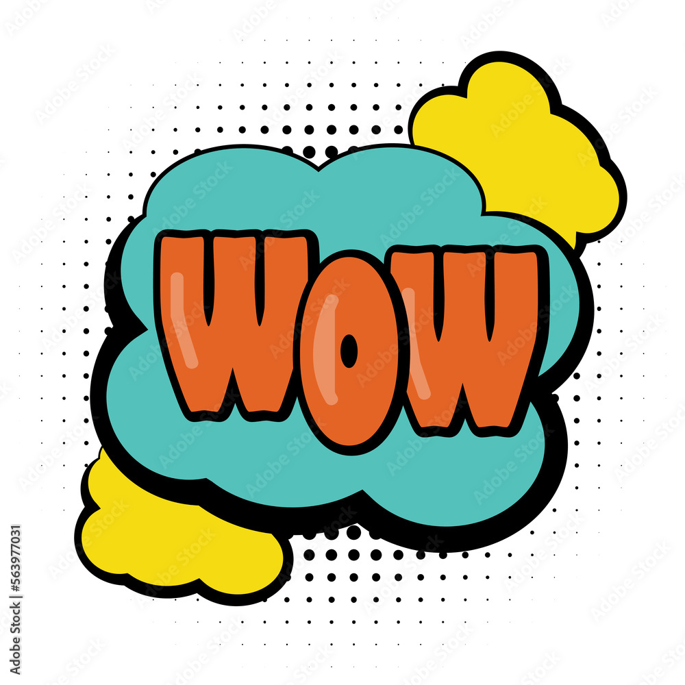 Wow word pop art retro vector illustration. Isolated image on white ...