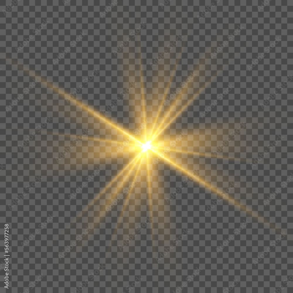 Light, sun on an isolated transparent background. The rays of the sun ...