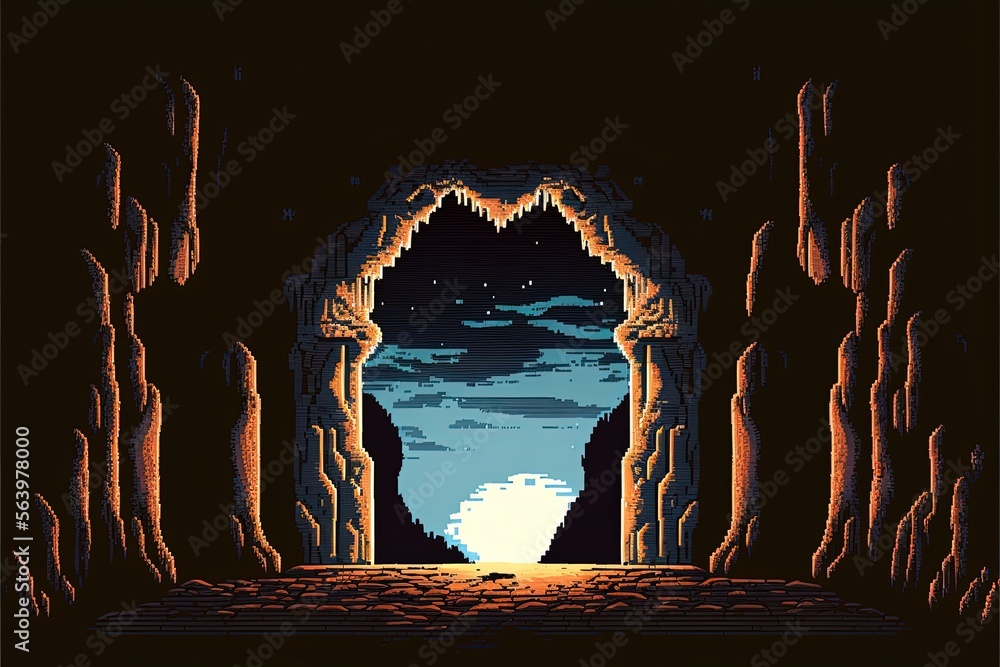 Pixel art cave entrance, natural tunnel, landscape in retro style for 8 ...