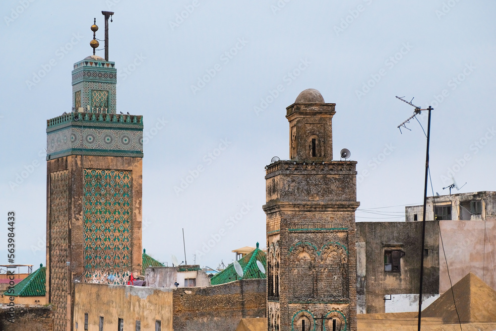 Fez, Morocco - minarets of Bou Inania Madrasa in ancient Fes el Bali ...