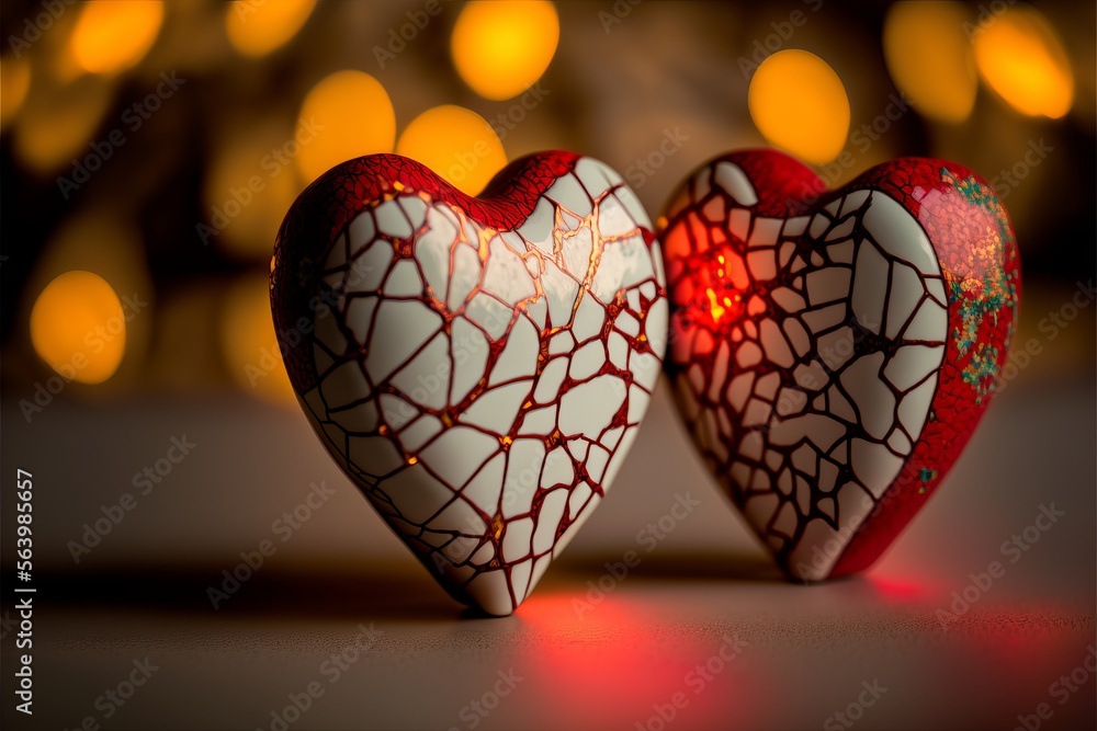 Kintsugi porcelain hearts, AI generated. Kintsugi is the Japanese art ...