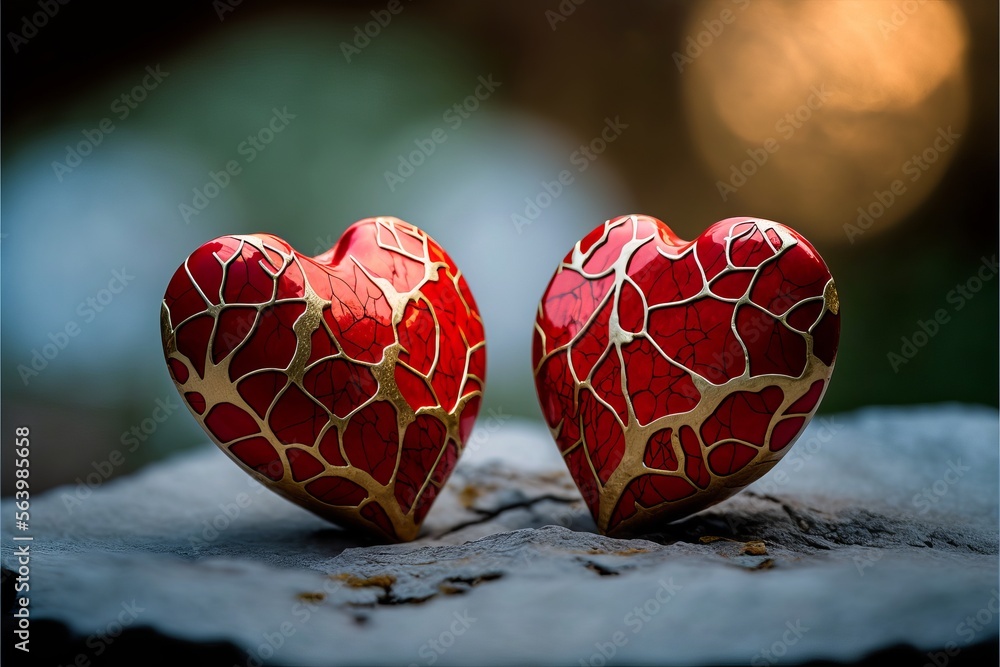 Kintsugi porcelain hearts, AI generated. Kintsugi is the Japanese art ...
