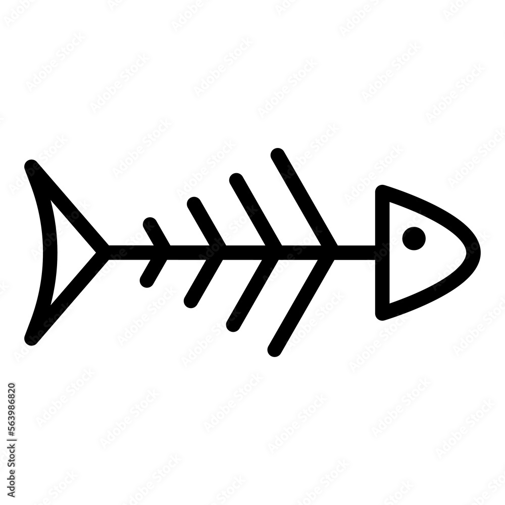 Fish skeleton icon line isolated on white background. Black flat thin ...