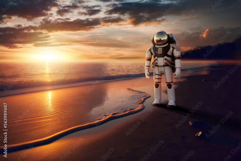 Astronaut in white spacesuit standing on the surface of Mars ...