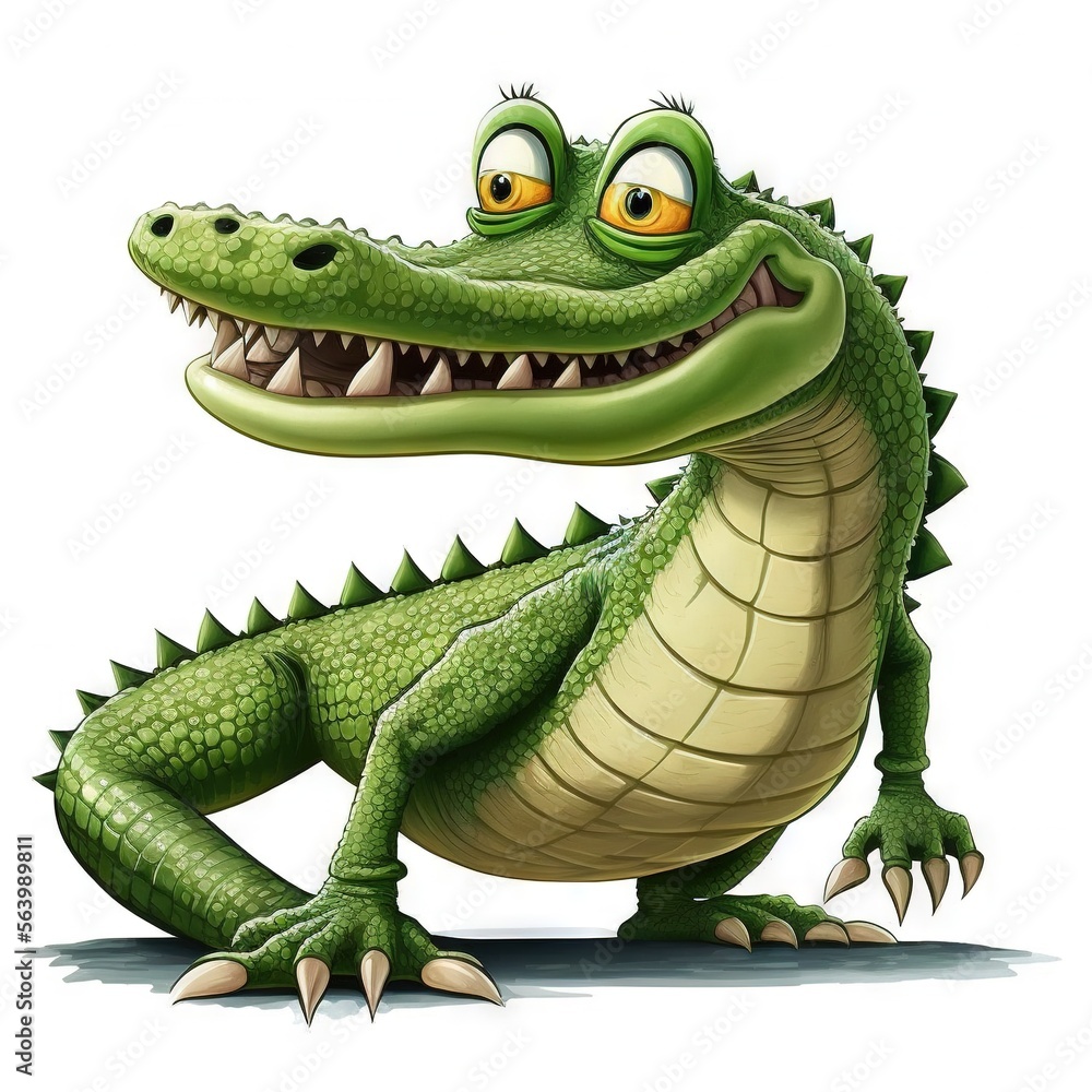 a cartoon alligator with a big smile on his face and teeth, sitting ...