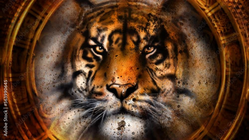 Ancient Mayan Calendar and Tiger head, abstract color Background ...