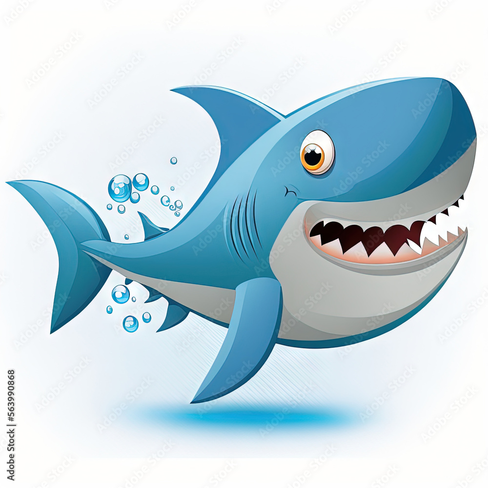 a cartoon shark with a big smile on its face and teeth, swimming in the ...