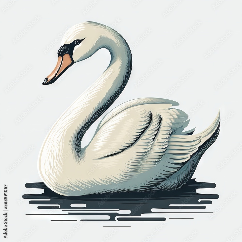 a white swan floating on top of a body of water with a long neck and ...