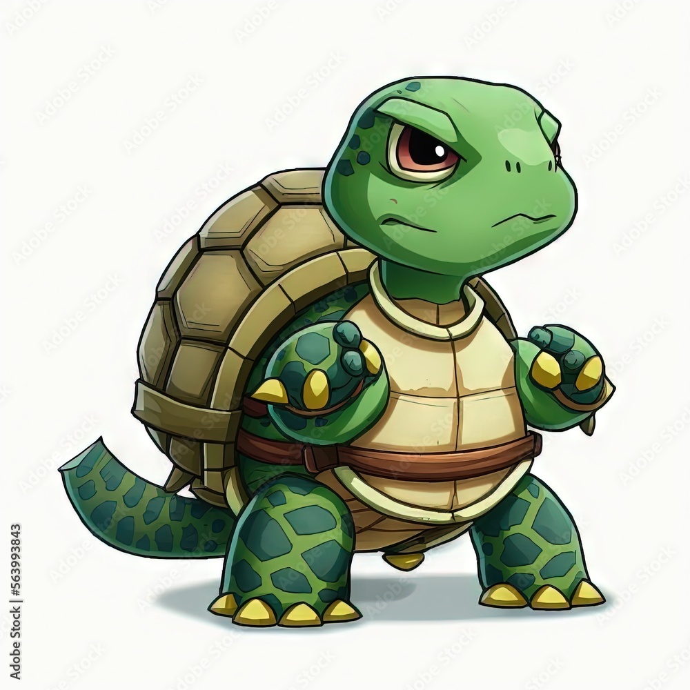 a cartoon turtle with a green shell and yellow feet and a brown head ...