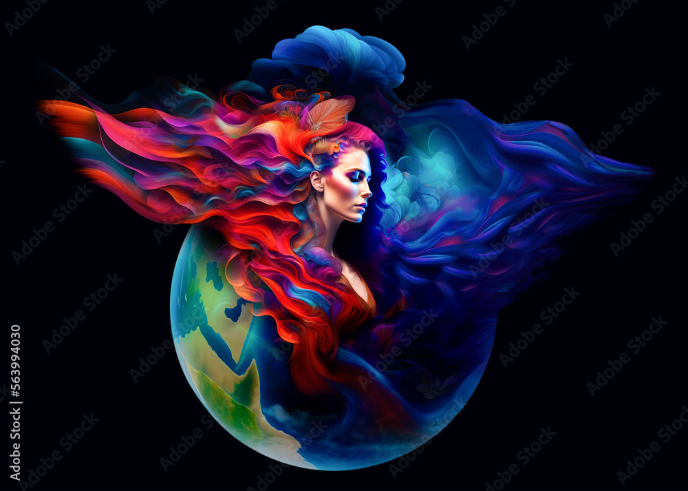 Mother earth Concept. Abstract illustration of an empowered woman with ...